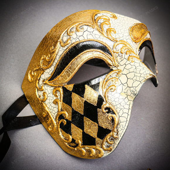 ILOVEMASKS | Accessories | Gold Venetian Phantom Halfface With Gold Red ...